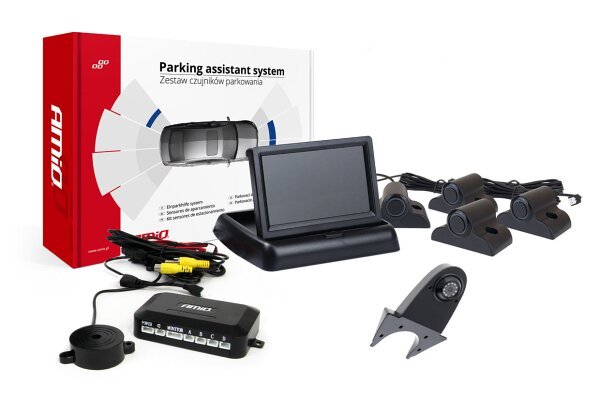 Parking senzori TFT02 4.3" sa HD-502-IR kamerom. 4 senzora crni za kamione