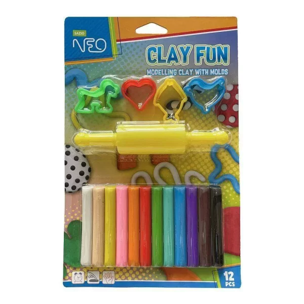 Clay fun, plastelin sa kalupima, blister, 12 boja, 180g