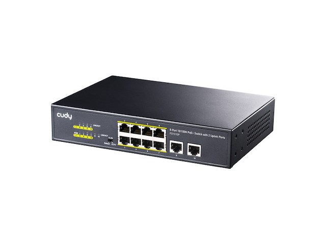 Cudy FS1010P 8-Port 10/100M PoE+ Switch, 2 Uplink 10/100M, 120W, 250m,4KV steel (Alt.PFS3009-8ET-96)