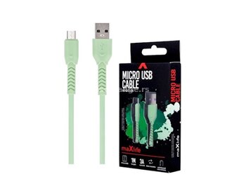 Maxlife kabl USB - micro USB 1,0m 3A MXUC-04, zeleni