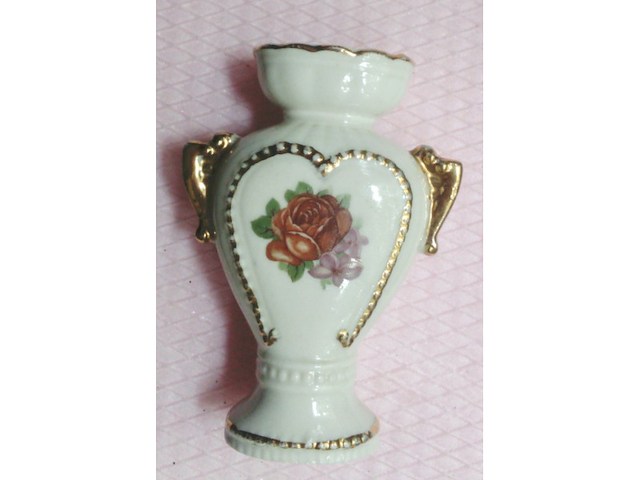Mala porcelanska vaza iz70ih sa pozlatom i motivom ruže