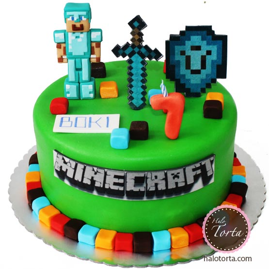 Torta Minecraft-Diamond Stiv, mač i stit