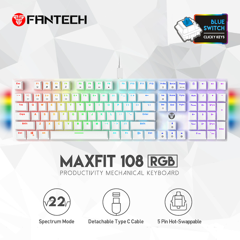 Tastatura Mehanicka Gaming Fantech MK855 RGB Maxfit 108 Space Edition (Blue switch)