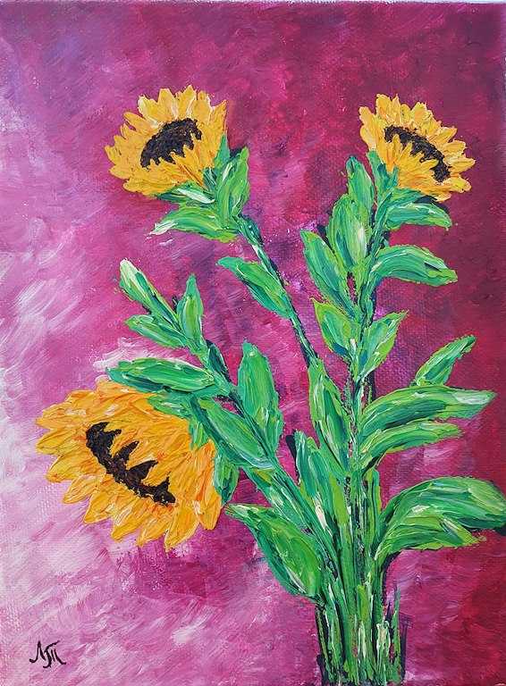 Suncokreti 2, ulje na platnu, 24×18 cm, Tijana L. , sertifikat, 35 eura