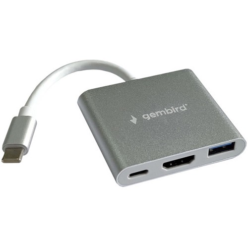 Gembird USB type-C male to HDMI/USB 3.0/type-C female multi-adapter, aluminium | A-CM-HDMIF-05