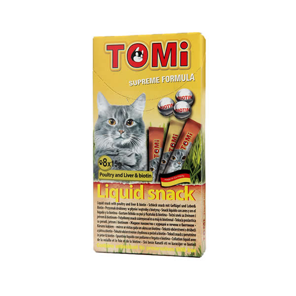 TOMI Liquid snacks Živina-Jetra&biotin 8 kom