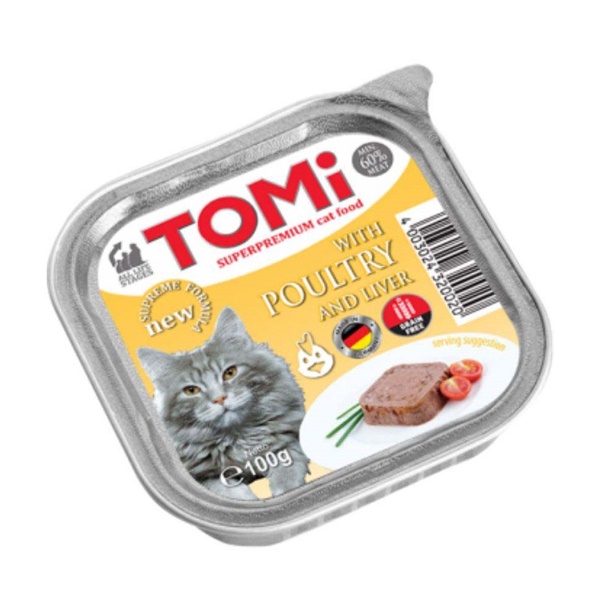 TOMI mačka pašteta 100g živina/jetra