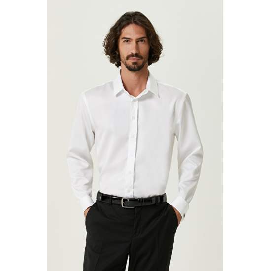 Slim Fit White Non-iron Satin Shirt