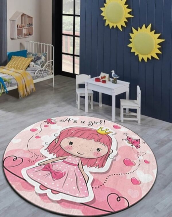 Okrugli tepih za decu 120x120cm sa gumenom podlogom – Princeza, TG-091