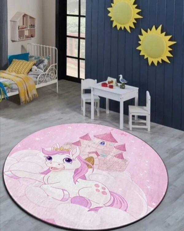 Okrugli tepih za decu 120x120cm sa gumenom podlogom – Unicorn, TG-071