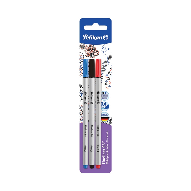 Flomaster fineliner 0,4mm 96F pk3 Pelikan 940627 sort blister