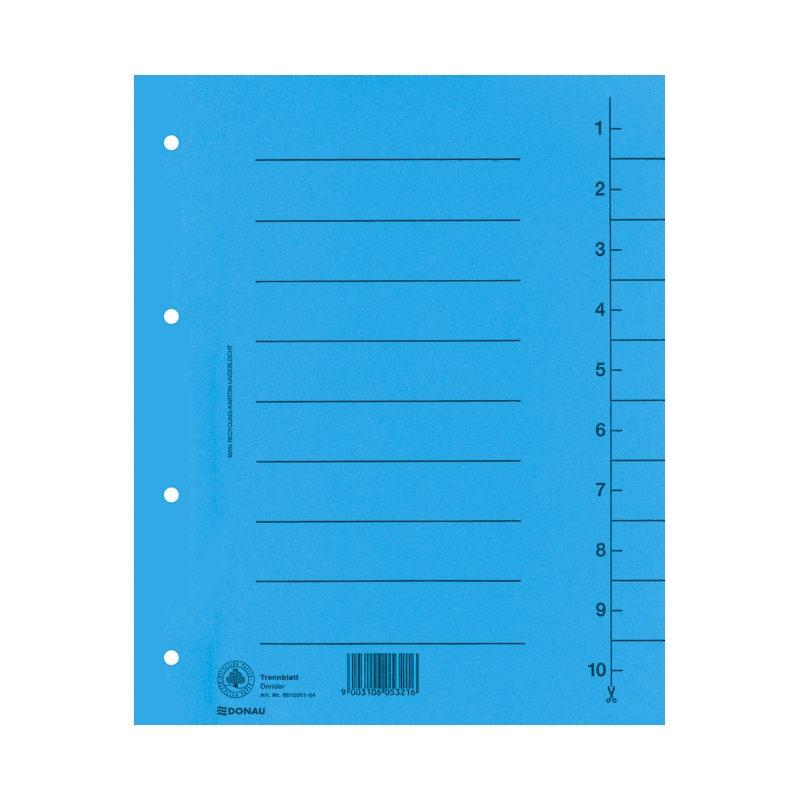 Pregrada kartonska A4 brojevi 1-10 250g pk100 Donau 8610001-10 plava