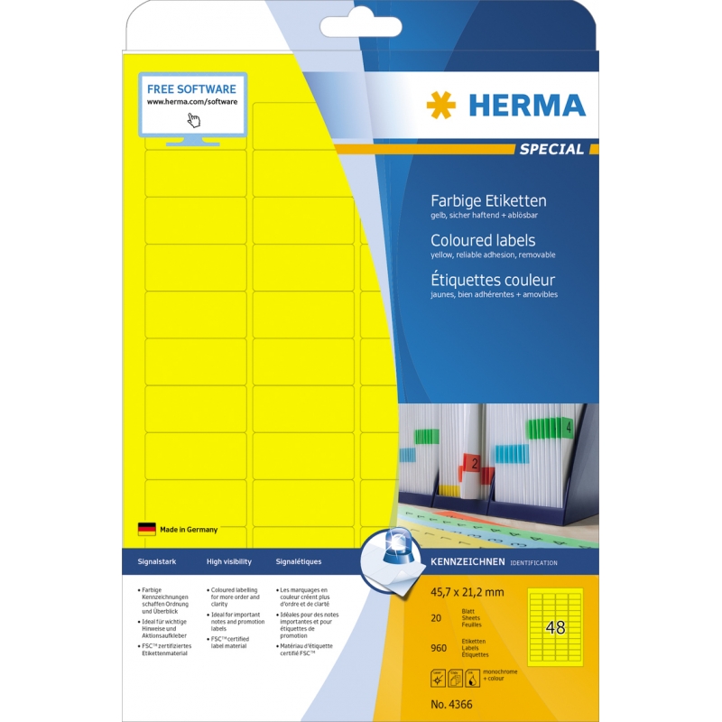 Etikete 45,7X21, zaobljene ivice A4/48 1/20 žuta Herma