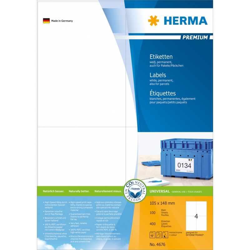 Etikete 105X148 A4/4 1/100 bela Herma