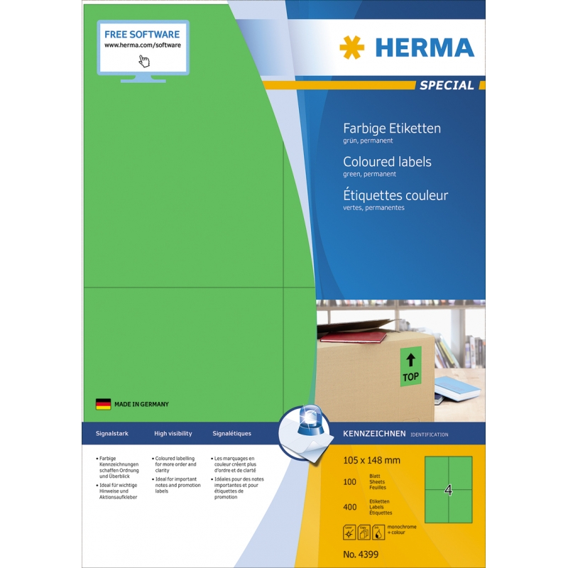 Etikete 105X148 A4/4 1/100 zelena Herma