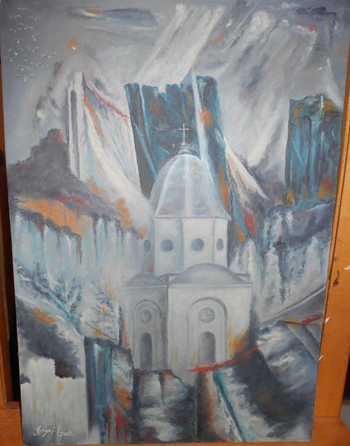 Crkva, 60x42 cm, ulje na platnu, Andrejic Dragan, 70 eura