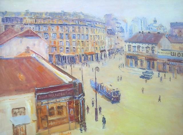 Trg, pogled na Kolarcevu ulicu, Beograd 1930, 30x40 cm, ulje na medijapanu