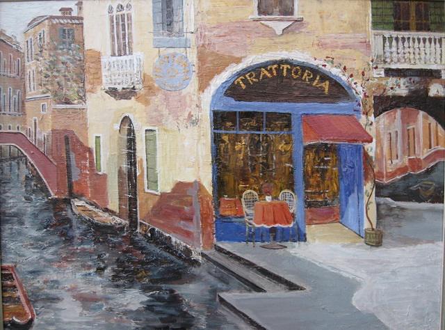 Trattoria, Venecija, 30x40 cm, ulje, acril na medijapanu