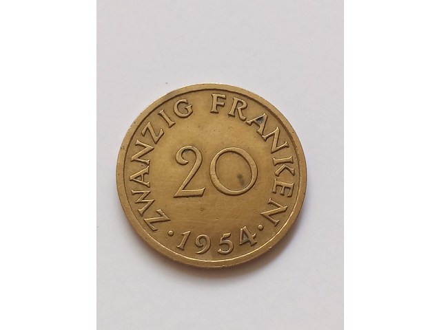 20 Franken 1954.g - Saarland - Sarska Oblast -