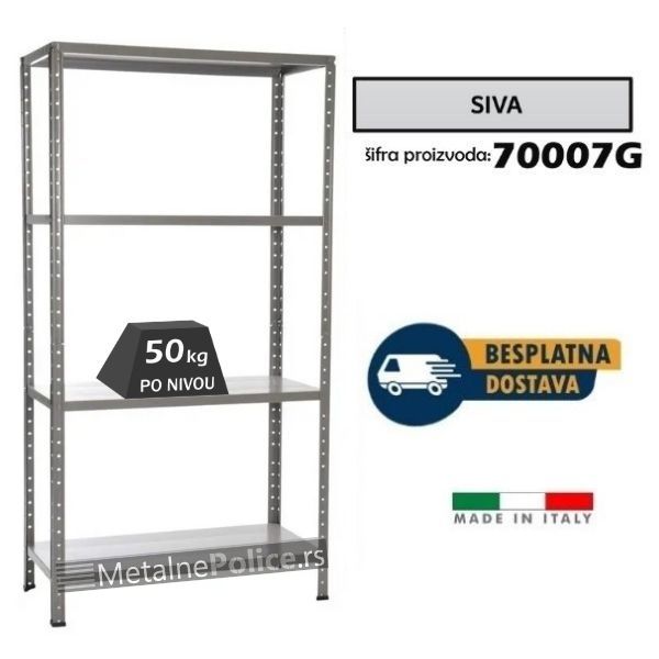 Polica metal-metal 170x90x40cm, 4x50kg Siva – vijak