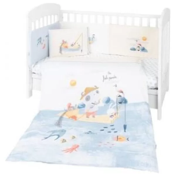 Kikka Boo Posteljina sa ogradicom za bebi krevetac 6 pcs 60x120cm The Fish Panda (KKB60066)