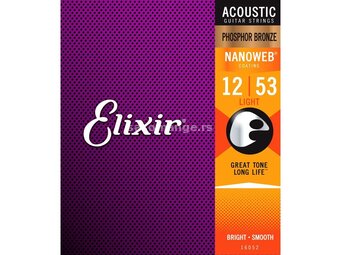 Elixir 16052 Nanoweb žice za akustičnu gitaru 12-53