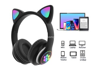 VIŠENAMENSKE Mačkaste Slušalice Bluetooth LED Cat SUPER Bass