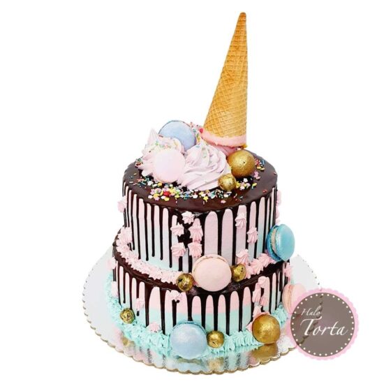 Spratna drip torta sa kornetom