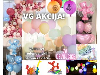 VG AKCIJA! Set Balona Za DEČIJE Rođendane Mix 2 Za DEVOJČICE