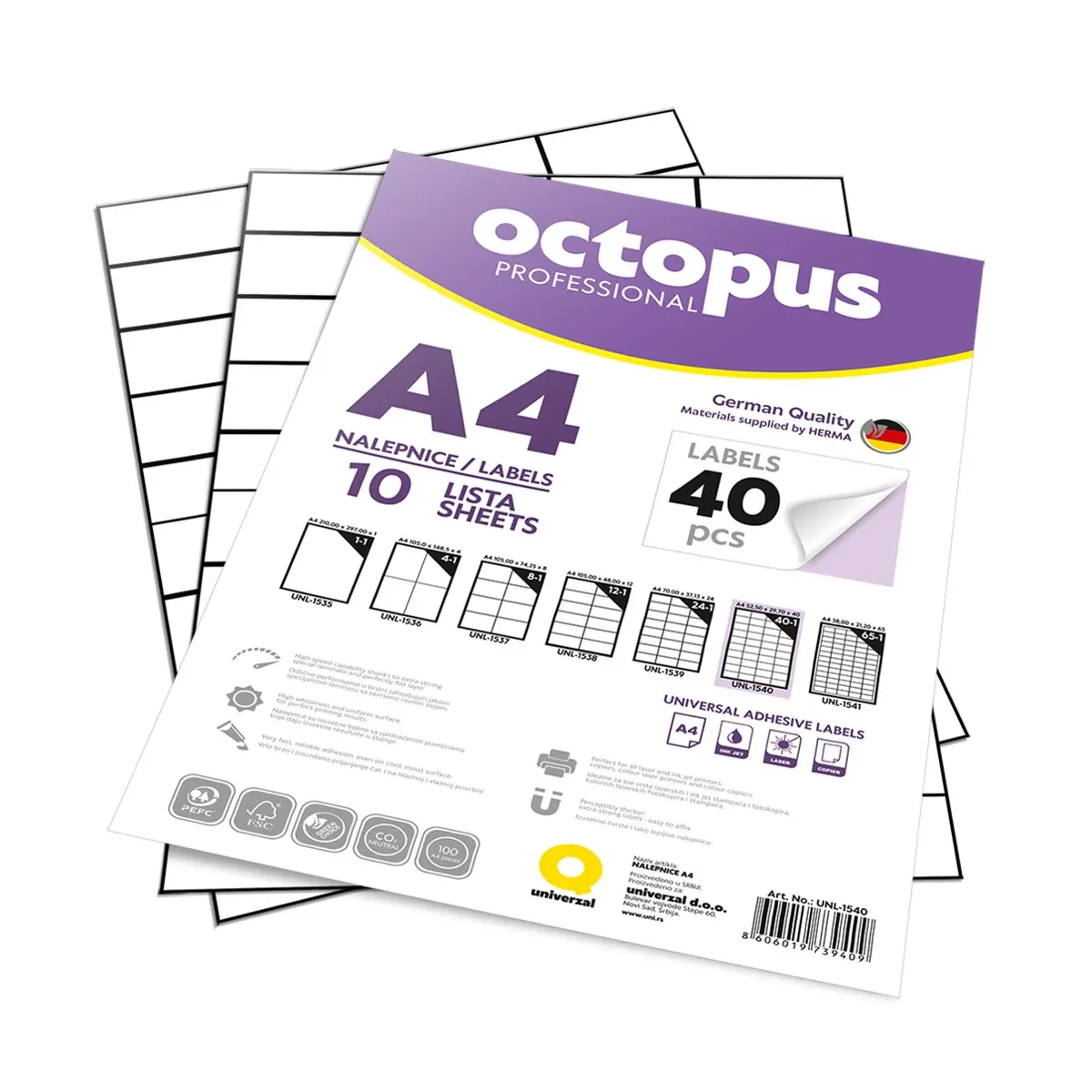 OCTOPUS Nalepnice A4 52.5X29.7 10/1 40-1 UNL-1540