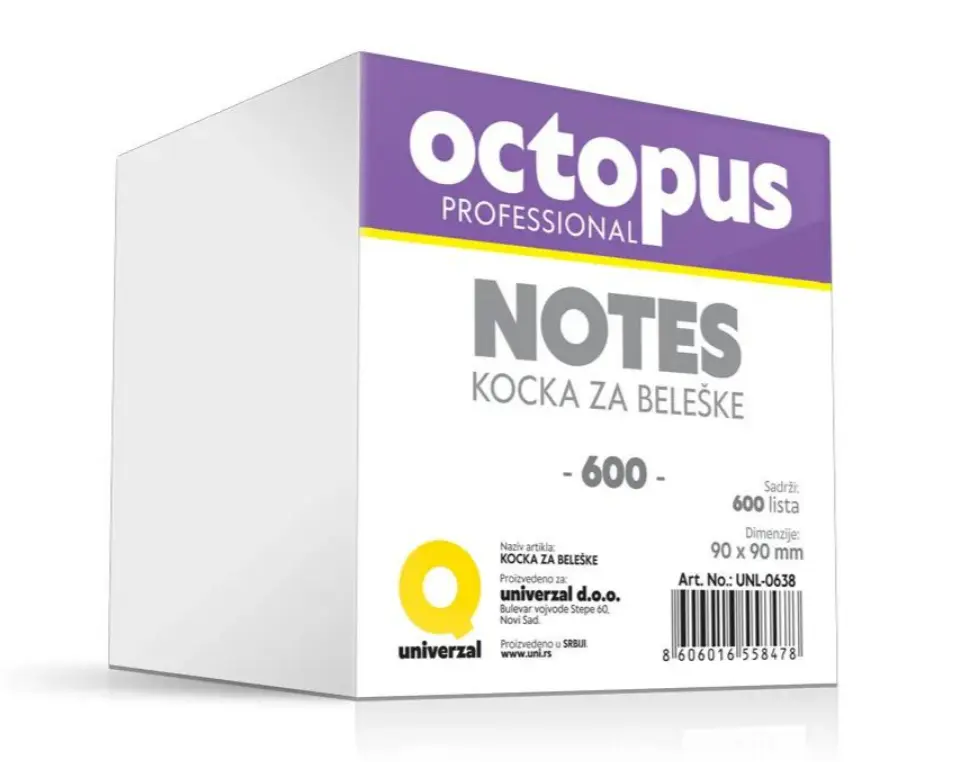 OCTOPUS Blokčić kocka 600 listova beli
