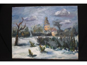Slika Pejzaž Zima, Impresionizam, Ulje Na Platnu, 40 x 50