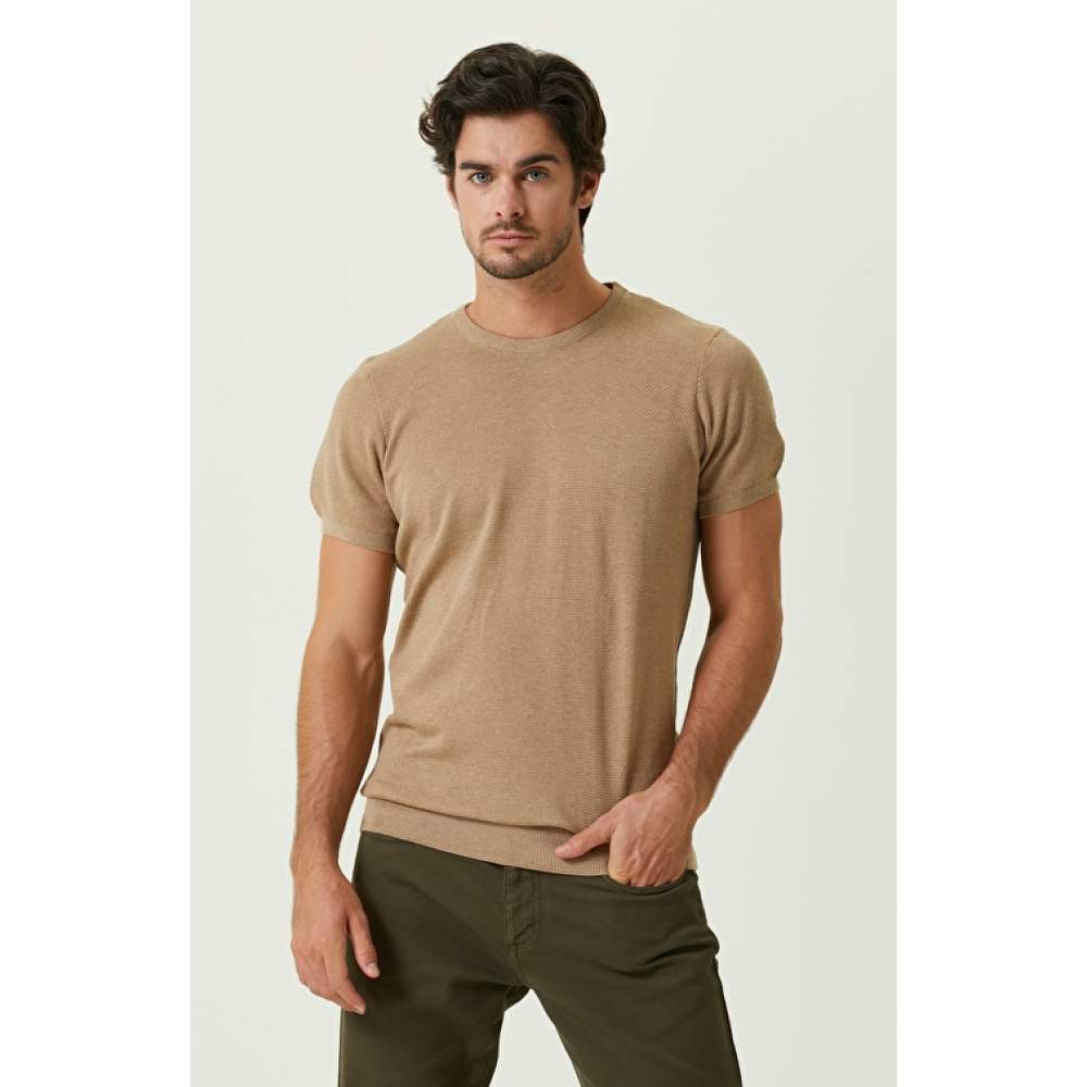 Camel Short Sleeve Sweater