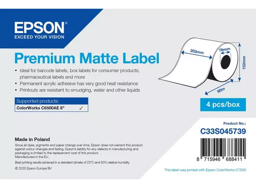 Premium Matte Label - Continuous Roll: 203mm x 60m