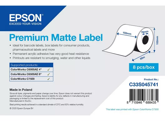 Premium Matte Label - Continuous Roll: 102mm x 60m