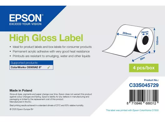 High Gloss Label - Continuous Roll: 203mm x 58m