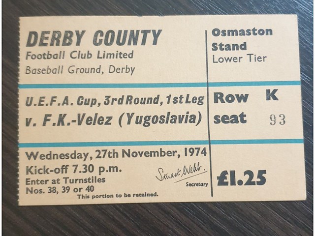 Derby county-Velež 27.10.1974