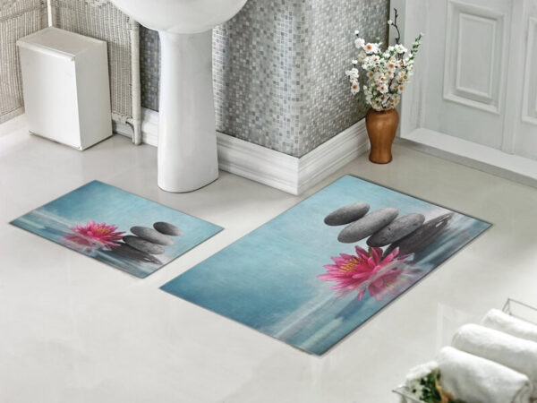 Set za kupatilo Kamenčići i cvet sa gumenom podlogom 40x60cm + 60x90cm, SG-015