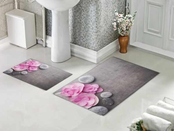 Set za kupatilo Kamenčići i cvetići sa gumenom podlogom 40x60cm + 60x90cm, SG-027