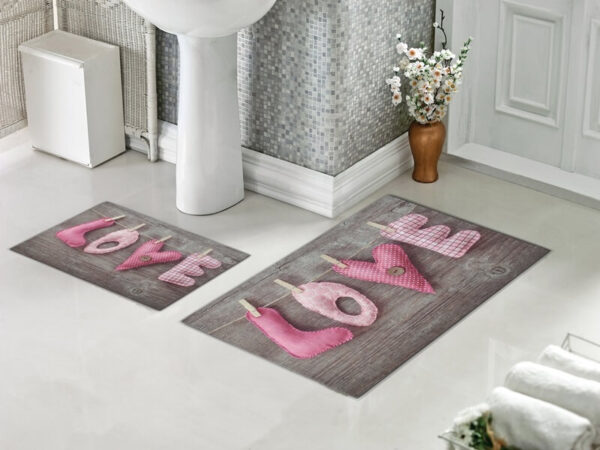 Set za kupatilo Love roze sa gumenom podlogom 40x60cm + 60x90cm, SG-020