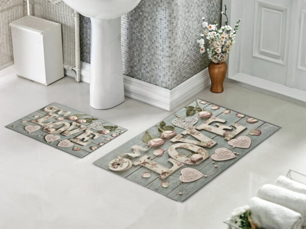 Set za kupatilo Love sivi sa gumenom podlogom 40x60cm + 60x90cm, SG-024