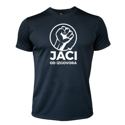 "Jači od izgovora" - Full Fit crna sportska muška majica kratkih rukava (cs3434w)