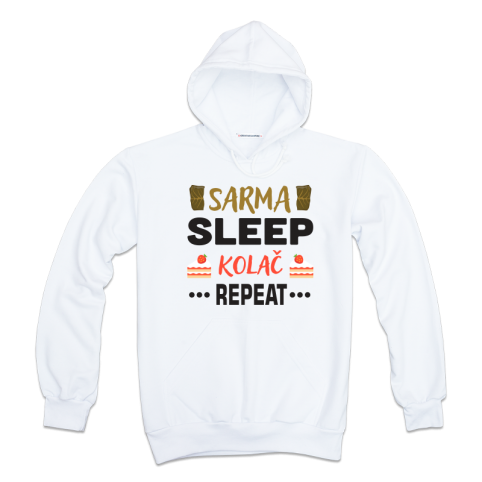 "Sarma sleep kolač repeat" - Unisex duks beli (cs3272)
