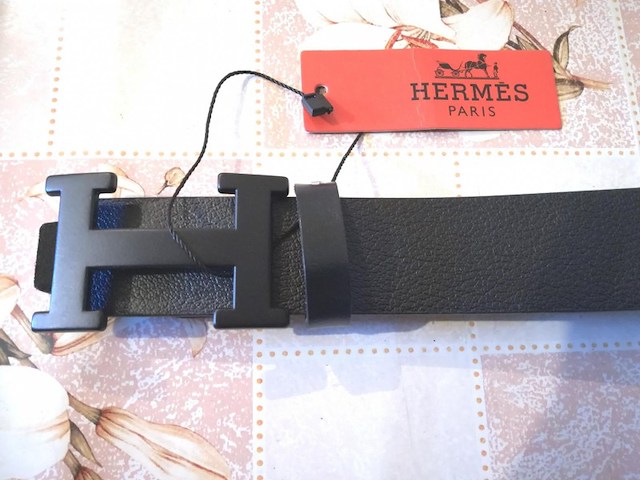 Novi muski kozni markirani kais Hermes u crnoj boji