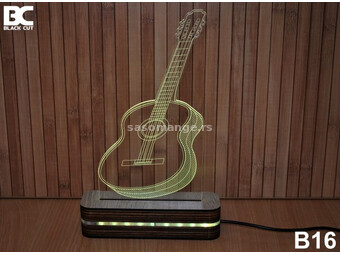 Black Cut 3D Lampa jednobojna - Gitara ( B16 )