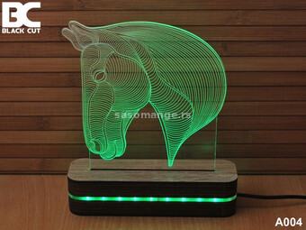 Black Cut 3D Lampa sa 8 različitih boja i daljinskim upravljačem - Konj ( A004 )