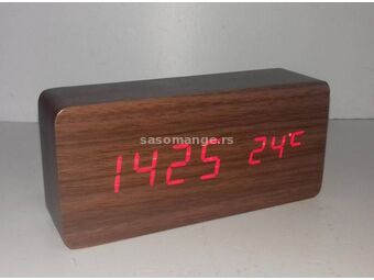 Sat wooden clock led digitalni pravugaonik