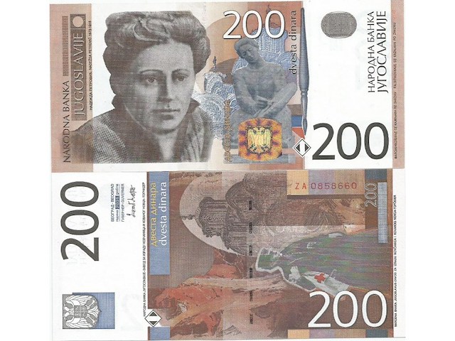 Jugoslavija 200 dinara 2001. UNC ZA zamenska
