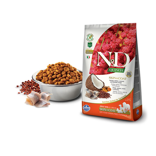 N&D Quinoa Skin & Coat Herring, Coconut 7 kg (Cena po kg) (Pozvati za cenu)