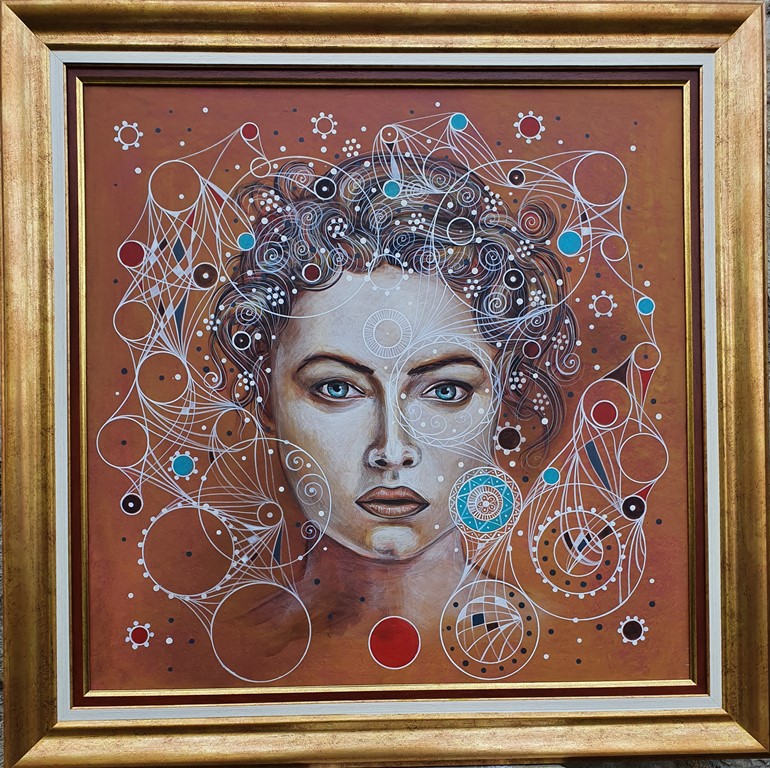 Venerina senka, akril na platnu, luksuzno uramljena, sa 74×74 cm, bez 60×60 cm, sertifikat, Violeta Cvetkovska, 600 eura